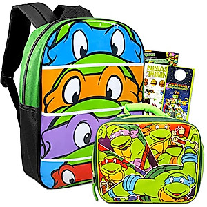 Teenage Mutant Ninja Turtles Backpack with Lunch Bag for Boys - Bundle with 15” TMNT Backpack, Lunch Box, Stickers, More | TMNT Backpack Set