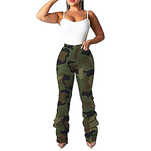 Vakkest Women's Flare Jeans Stacked Pants High Waist Bootcut Classic Casual Bell Bottoms Denim Leggings Plus Size