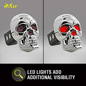 Bully CR-018 Chrome ABS Plastic Universal Fit Truck Skull LED Brake Light Hitch Cover Fits 1.25" and 2" Hitch Receivers for Trucks from Chevy (Chevrolet), Ford, Toyota, GMC, Dodge RAM, Jeep