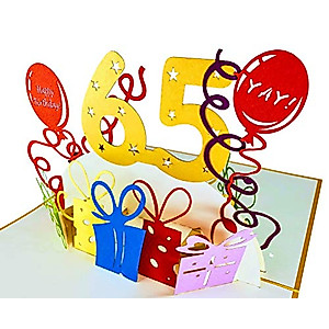 iGifts And Cards Happy 65th Birthday With Lots of Presents 3D Pop Up Greeting Card - Sixty-Five, Awesome, Cute, Fun, Unique, Special Occasion, Celebration, Husband, Wife, Best Friend, Congratulations