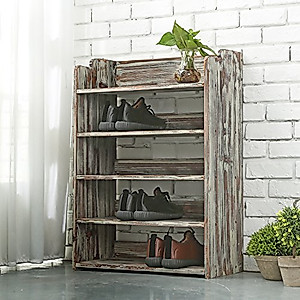 MyGift 5 Tier Rustic Torched Wood Entryway Shoe Rack Storage Shelves, Closet Organizer Shelf