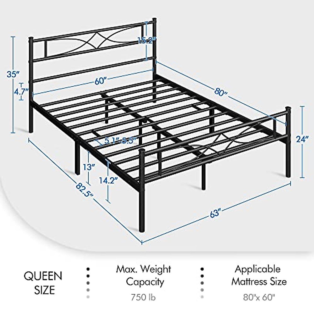 Yaheetech Metal Queen Size Bed Frame, Platform Bed Frame, Mattress Foundation with Curved Design Headboard & Footboard, NO Box Spring Needed, Heavy-Duty Support, Easy Assembly, Queen, Black