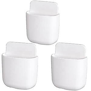 LVYOUIF 3 Pack Remote Control Holder Wall Mount Holders Hole-Free Phone Charging Organizer Pen Storage Containers For Home Office School Supply Storage (White)