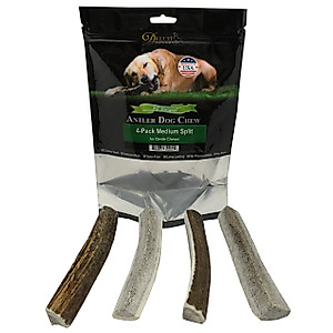 Deluxe Naturals Elk Antler Dog Chews | Long-Lasting A-Grade Premium Elk Antler Chews for Dogs from Naturally Shed Elk Antlers Collected in The USA, Split, Medium (Pack of 4)