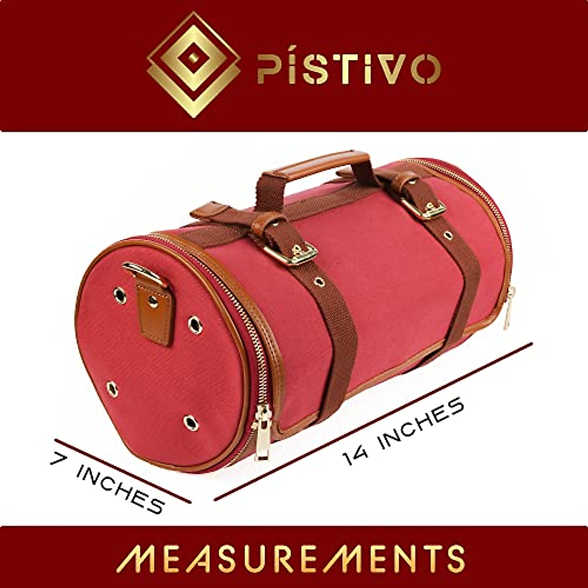 Pistivo Bartender Travel Bag - Portable Bar Case for Cocktail Creation, Barware Roll Bag Tool Set w/ Vegan Shoulder Strap, Storage Case Accessories, Perfect for Mixing Drinks, Burgundy