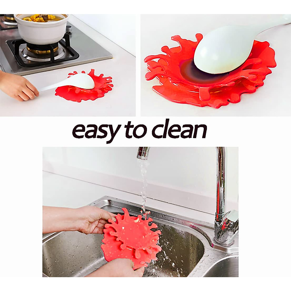 Spoon Rest Holder Coaster Silicone Ketchup Shape Cup Holders Splash Kitchen Cooking Spoon Rest Creative Cooking Utensil Red