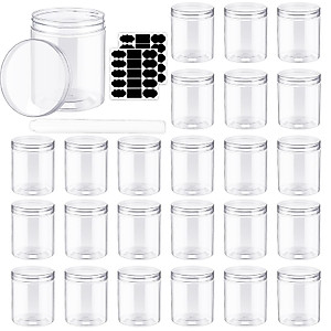 12 Pcs 16 oz Clear Plastic Jars with Ribbed Lids Wide Mouth Food Plastic Jars Airtight Paint Storage Containers for Beauty Products,Kitchen & Household Storage (Clear Lids)