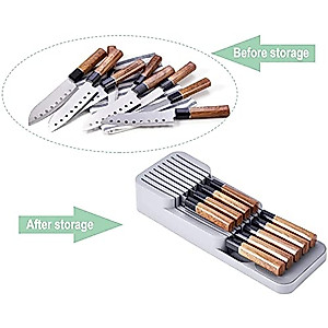QTMY Drawer Knife Organizer Insert for Kitchen In-Drawer Knives Block Silverware Drawer Storage Box