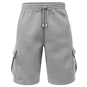 NE PEOPLE Men’s Cargo Shorts – Active Casual Comfy Workout Gym Elastic Drawstring Fleece Pockets Sweat Pants NEMP07 Hgray XL HeatherGray