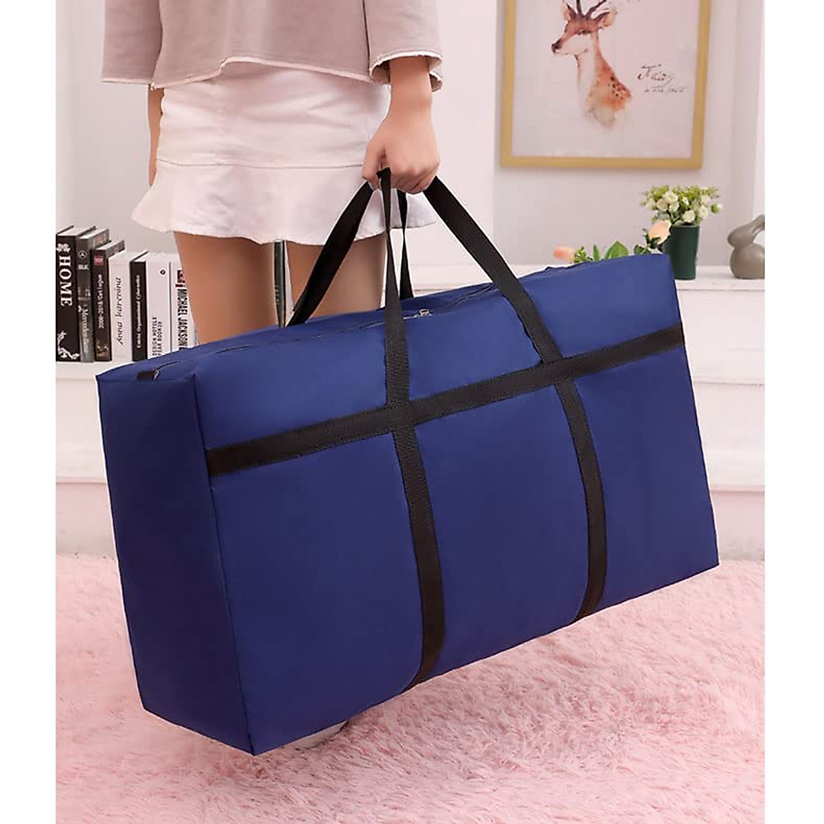 JMMBY Thickened Extra Large Storage Bag with Zippers & Carrying Handles,28 gallon,Moving Bags for household or travel.Waterproof fabric (3 Pack)