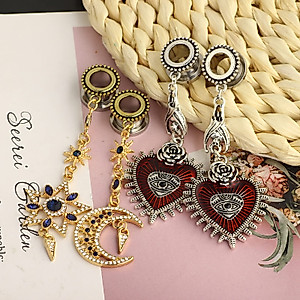 TIANCI FBYJS 6 Pairs Fashion Dangle Gauges for Ears Double Flared Ear Tunnels Plugs Body Piercing Stretchers Earrings 2g 00g Women Men 6mm