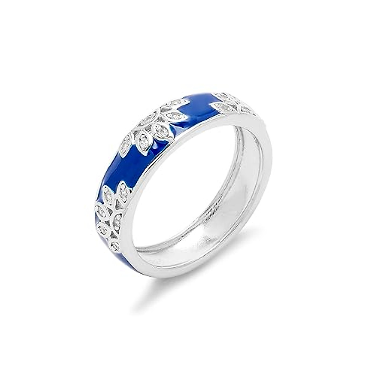 EVE'S ADDICTION Women's Sterling Silver Blue Enamel CZ Daisy Flower Ring (ring size 6) - Sterling Silver Rings for Her - April Birth Month Flower Jewelry - Birthday Gift for Her - Gifts for Mom