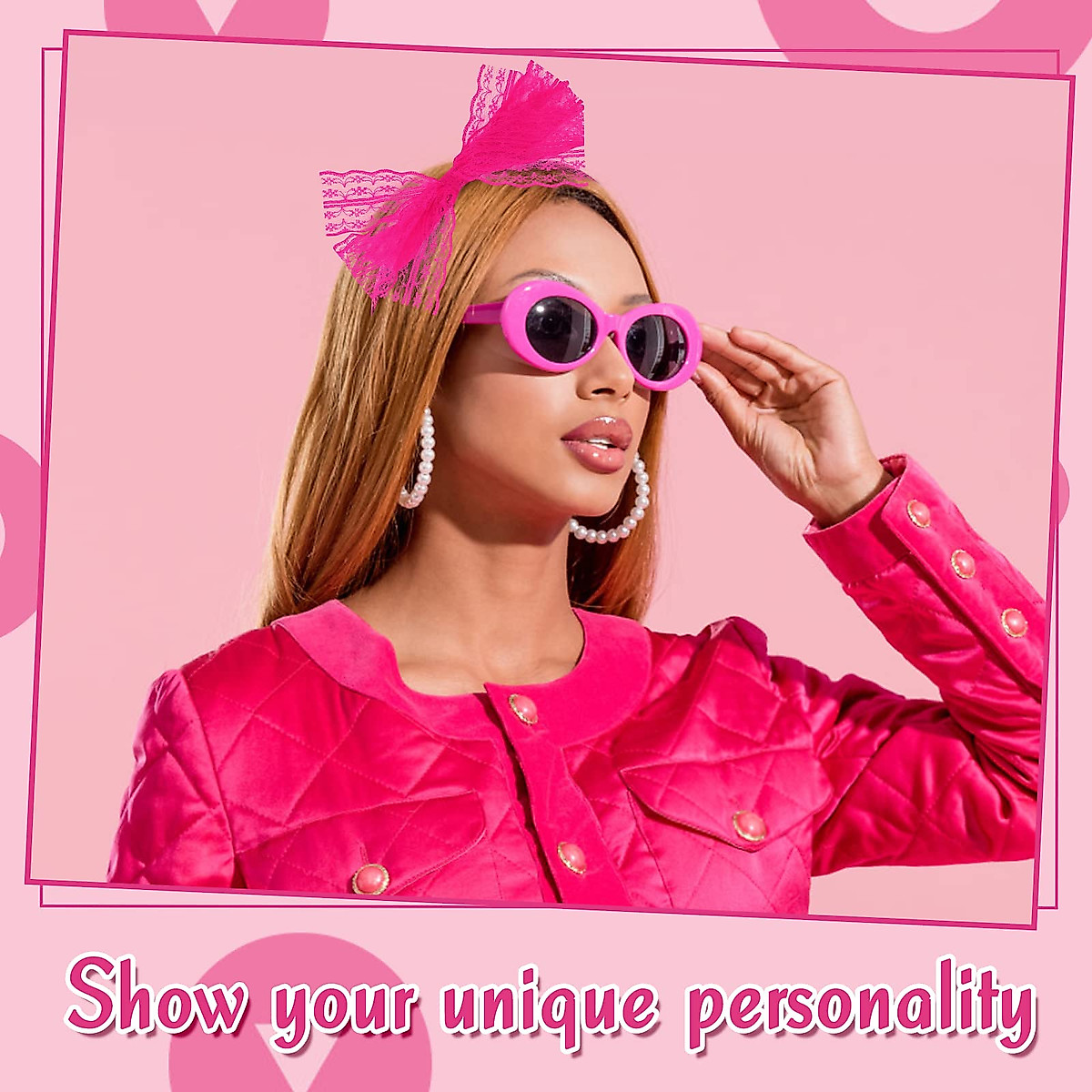 PAFUWEI Neon Rose Headband, Elastic Nylon 1980s Costume Headwear, Large Lace Bow Hair Accessory for Women and Girls, Good for Carnival, Christmas Party, Daily Decoration, Halloween