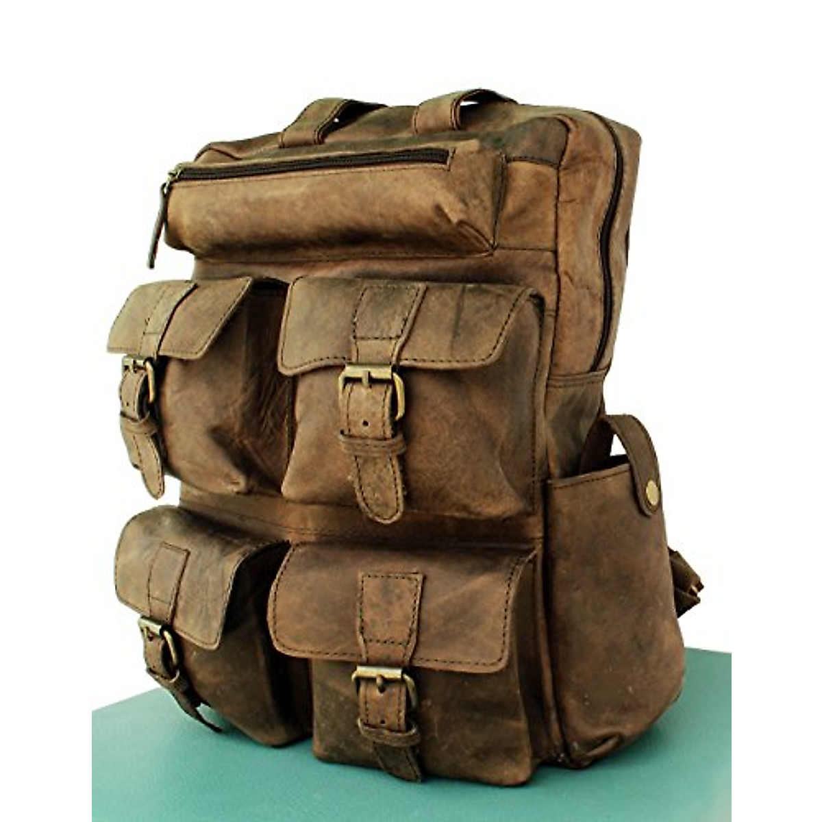 Art On Leather Genuine Leather Backpack For Women And Men - Buffalo Vintage Leather Backpack And Leather Laptop Backpack - Leather School Backpack With Laptop Sleeve And Vintage Leather Travel Bag