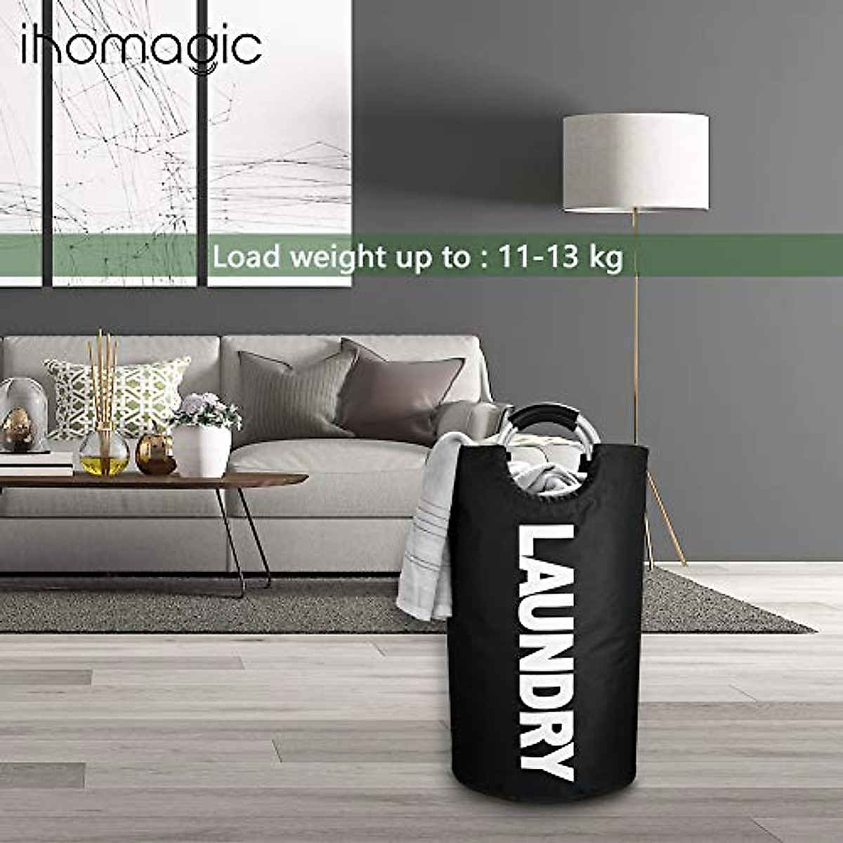 IHOMAGIC Portable Laundry Hamper, Laundry Basket with Aluminum Handle, 120L XL Foldable Washing Bin, Oxford Fabric Laundry Bag Oversize Storage Bin for Kids Toys, Blankets (XL, Black)