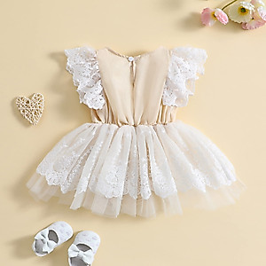 Newborn Baby Girl Boho Romper Dress Embroidery Flower Lace Tutu Photography Outfits Princess Clothes (Apricot, 3-6 Months)