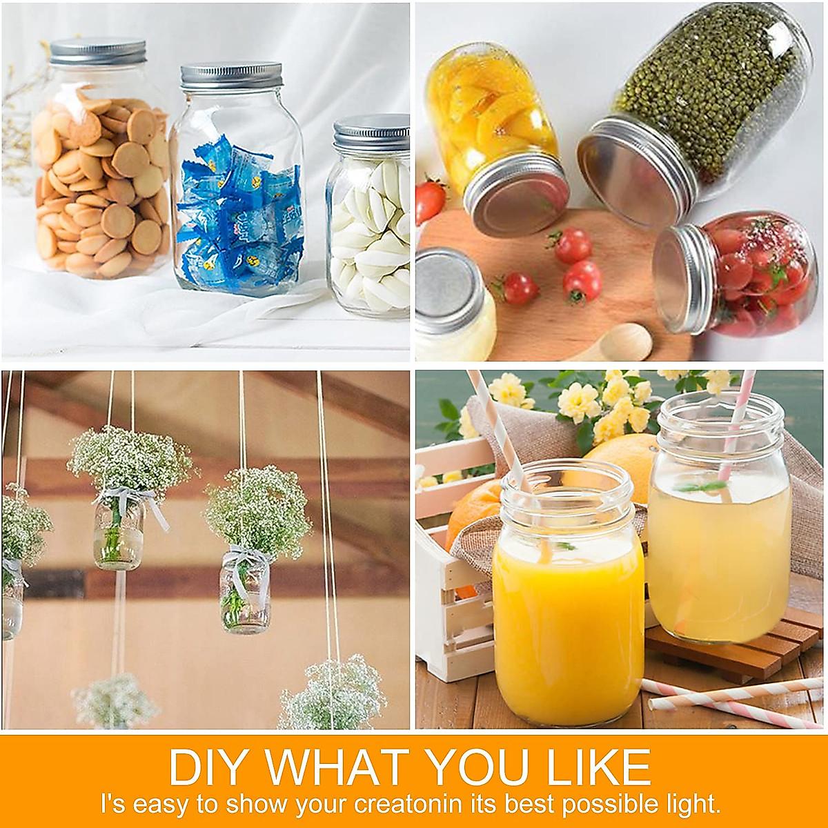 Accguan Mason Jars 16 oz With Regular Lids and Bands, Ideal for Jam, Honey, Wedding Favors, Shower Favors, DIY Magnetic Spice Jars, 12 PACK, 16 Labels Included