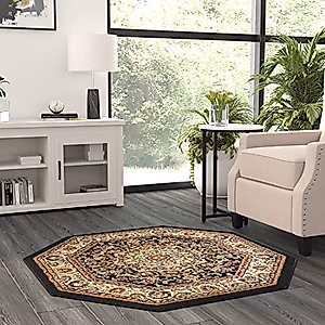 Bellagio Traditional Octagon Area Rug Black 401 (4 Feet X 4 Feet) Octagon