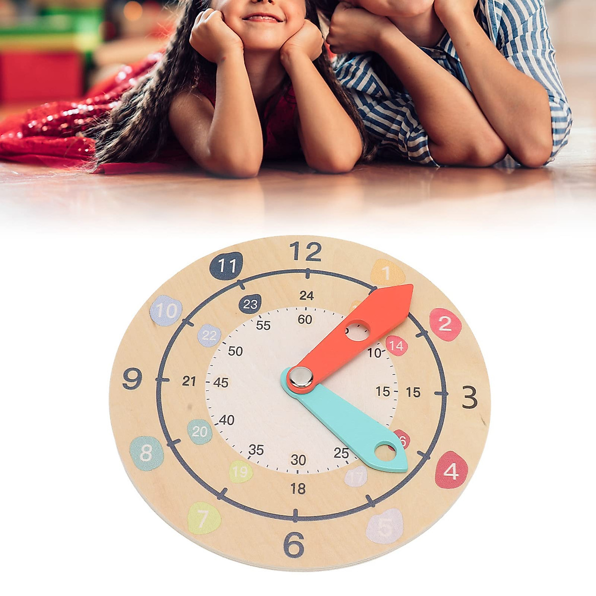 VBESTLIFE, 3 Layers Interesting Educational Composite Wood 15x15cm Cute Kid Teaching Clock for School Classrooms Homes