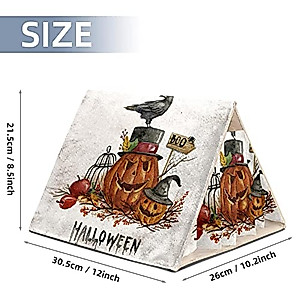 RATGDN Small Pet Hideout Halloween Pumpkin Head and Crows Hamster House Guinea Pig Playhouse for Dwarf Rabbits Hedgehogs Chinchillas