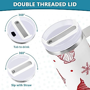 RPLIFE Christmas Gnomes White Tumbler with Handle and Straw, Stainless Water Bottle, Coffee Cups with Lids Reusable