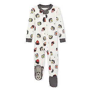 Burt's Bees Baby Baby Boys' Pajamas, Zip-Front Non-Slip Unisex Footed Sleeper PJs, Organic Cotton, Sushi Snacks, 12 Months