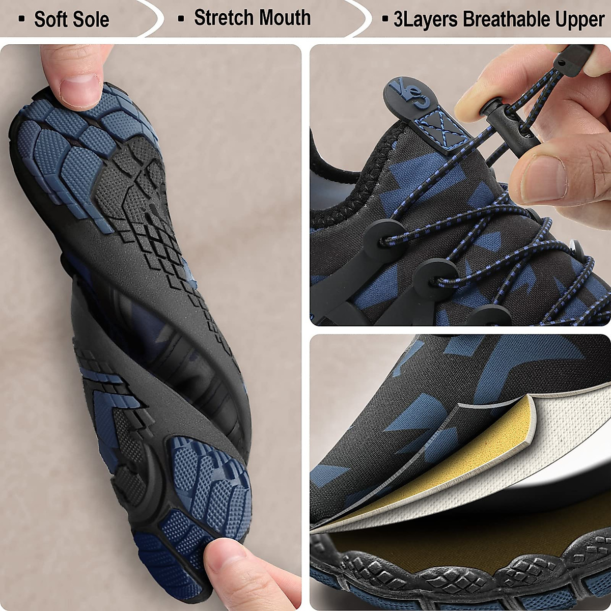 BULLIANT Water Shoes Men, Unisex Barefoot Aqua Shoes for Men Women Hiking Swimming Shoe(Black/Purplish Blue-13 Women/11 Men)