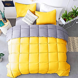 KASENTEX All Season Down Alternative Comforter with 2 Pillow Shams, California King, 96 by 106 Inches, Yellow/Gray, 3 Piece Set