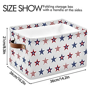 American Stars Storage Basket, 4 of July Large Storage Bin Fabric Collapsible Organizer Bag with Handles 15x11x9.5 inch