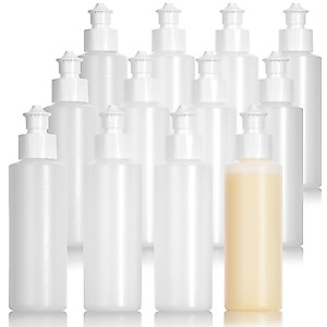 JUVITUS 6 oz Clear Natural Refillable Plastic Squeeze Bottle with White Push Pull Cap Dispenser (12 Pack)