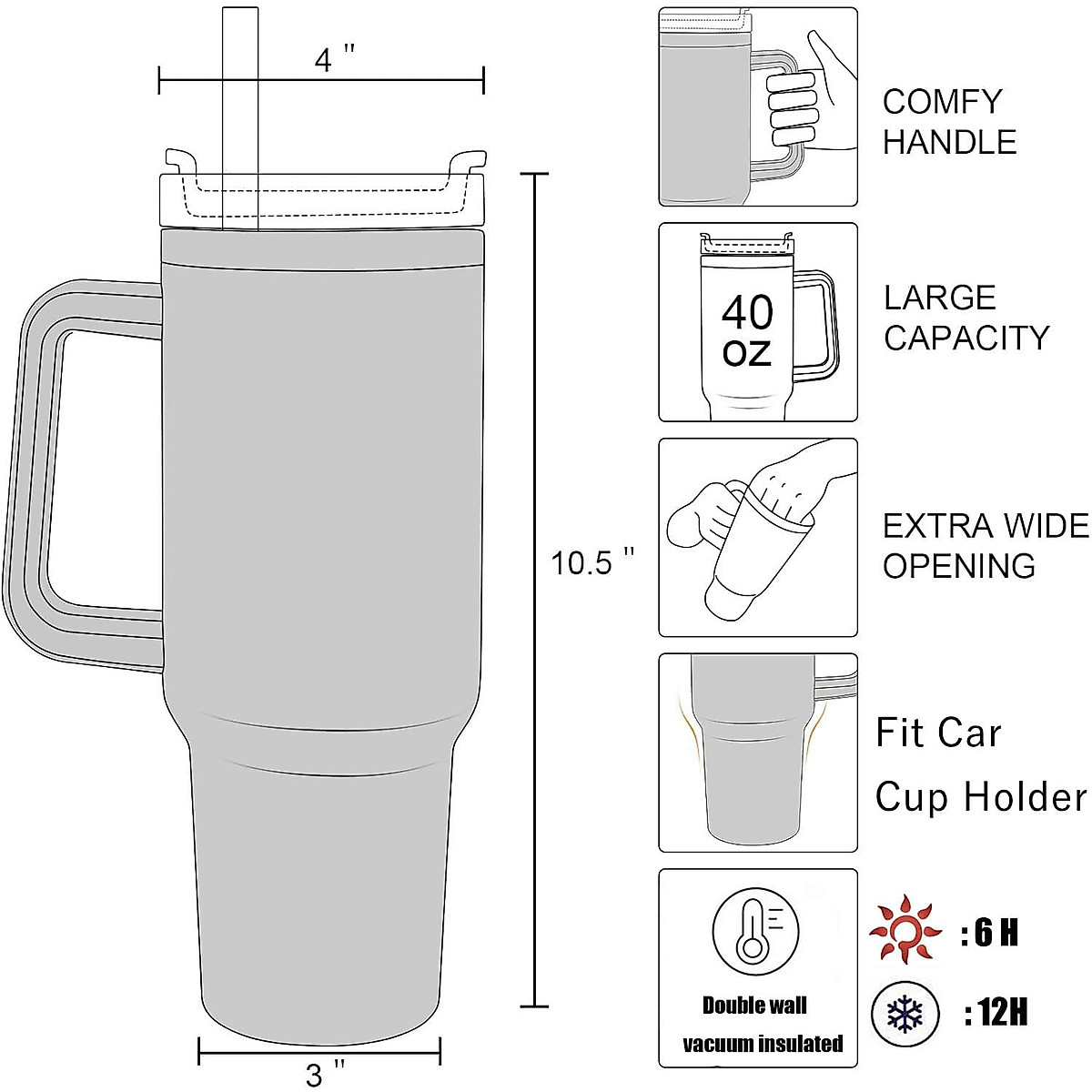 FAMKX 40oz Insulated Travel Mug Tumbler With Handle And Straw,Stainless Steel Double wall Vacuum Thermos Cup Keep Drink Cold and Hot (Brick-red#)