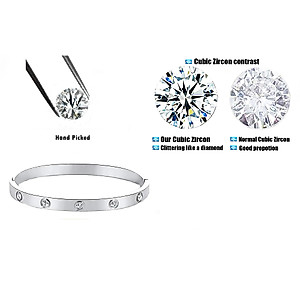 VPKJewelry Stainless Steel Present for Girls Womens Teen Jewelry Oval Bracelet Bangle Birthday gifts Silver White Yellow Gold Plated Cubic-Zircon stones free red nice box (White, 7.50)