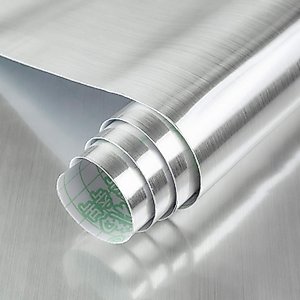 BAYYA Silver Contact Paper [Thicken Stainless Steel Metallic Feel Waterproof Oil-Proof Peel and Stick Wallpaper for Kitchen Cabinet Dishwasher Refrigerator Metal Surface Furniture Sticker
