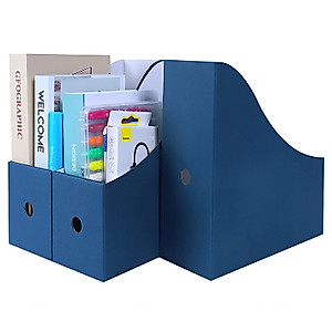 6 Pack Magazine File Holders, Cardboard Magazine Holder with Labels, Document Storage Organizer Box for Office School Home Hospital Desktop Storage, Blue
