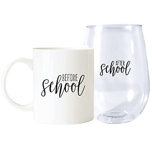 Canopy Street Before School/After School Coffee Mug And Stemless Wine Cup Gift Set/Teacher Appreciation/Daycare Provider Thank You/Back To School Drinkware