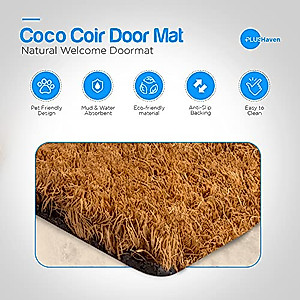 PLUS Haven Coco Coir Door Mat with Heavy Duty Backing, Natural Welcome Doormat, 17.5”x30”, Doormat Outdoor Entrance, Front Porch Door Mat, Easy to Clean Entry Mat, Outdoor and Indoor Uses, Home Decor