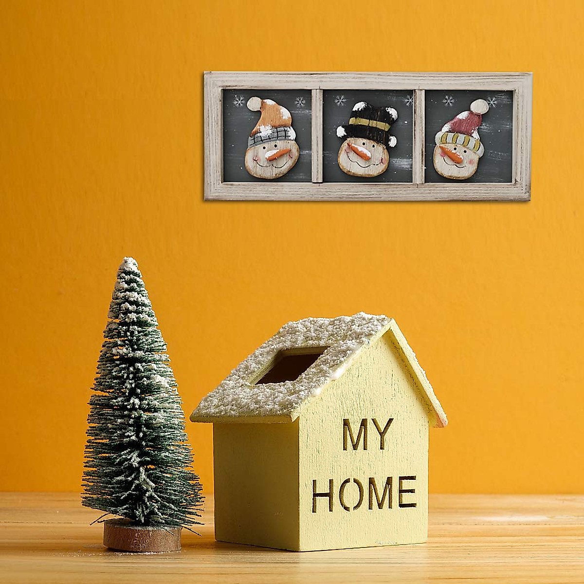 Attraction Design Wood Snowman Wall Decor Hanging Christmas Sign, Rustic Christmas Snowman Decoration Wall Art Wooden Snowman Sign Holiday Decorative Sign Hanging Xmas Décor 16.8X6.6in