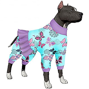 LovinPet Dog Pajamas Extra Large Size Dog - Post Surgery Comfort Pajamas, Lightweight Stretchy Fabric, Navy Butterfly Wings Print, Large Dog Pajamas, Undershirt for Dog Dresses,Pink M