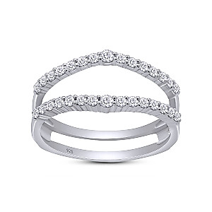 AFFY 0.50 Carat Round Sparkling White Cubic Zirconia Curve Enhancer Guard 14k White Gold Over Sterling Silver Ring Size-7