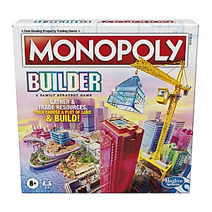 Monopoly Builder Board Game for Kids and Adults, Strategy Games, Family Board Games, for Kids 8 and Up, 2-4 Players