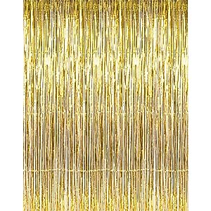 GOER 3.2 ft x 9.8 ft Metallic Tinsel Foil Fringe Curtains Party Photo Backdrop Party Streamers for Birthday,Graduation,New Year Eve Decorations Wedding Decor (4 Packs,Gold)
