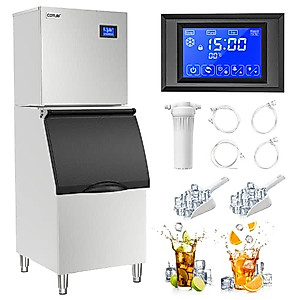 COTLIN Commercial Ice Maker Machine 300LBS/24H with 300LBS Large Storage Bin, 22'' Air Cooled Clear Cube for Restaurant Bar, 110V Ice Machine with Bin