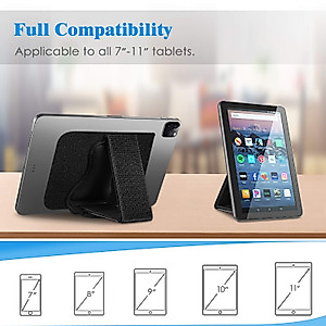 FINTIE Universal Tablet Hand Strap Holder - [Dual Stand Supports] Detachable Padded Hook & Loop Fastening Handle Grip with Adhesive Patch for iPad/Galaxy Tab and All 7-11" Tablets, Black
