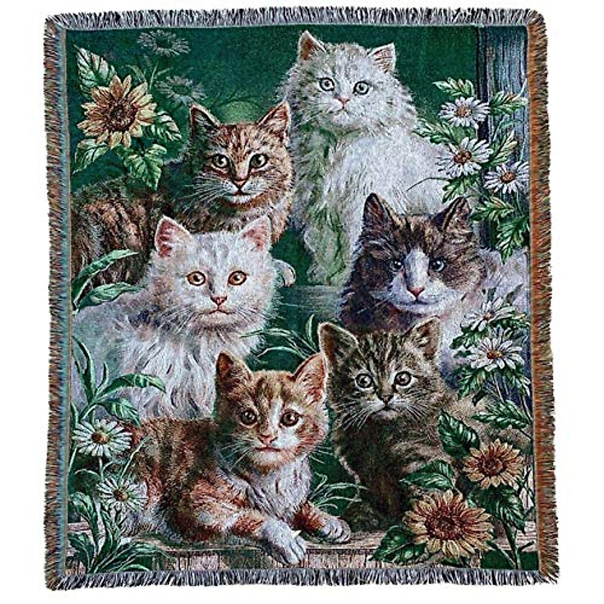 EZ.enjoy Garden Cat Flower Woven Tapestry Throw Blanket with Fringe 50X60 inches