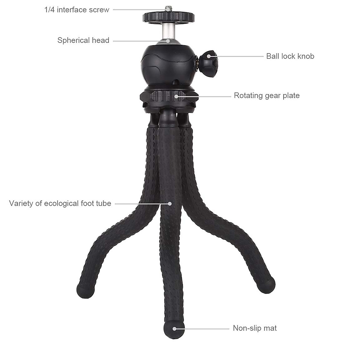 PULUZ Flexible Camera Tripod, Mini Octopus Flexible Tripod Holder with Ball Head for oPro/Action Cam/DSLR Canon Nikon Sony, Smartphone Size: 9.84X1.77inch