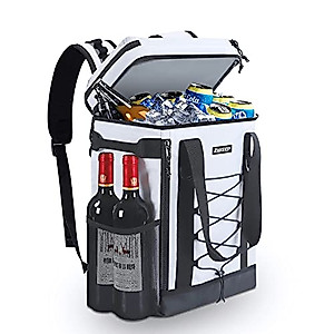 ZAKEEP Cooler Backpack, 36 Cans Multifunctional Leakproof Cooler Backpack with Padded Top Handle, Mesh Pocket for Camping BBQ (White)