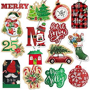 Gift Tags for Christmas Presents 60 Count with Untied String (15 Assorted Glitter, Foil, Printed Designs for Xmas Holiday Present Wrapping)