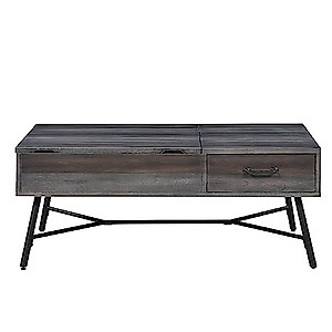 OUllUO Wood Lift Top Coffee Table with Charging Station, Vintage Coffee Table with Storage, Rustic Central Table for Living Room, Home Office, Gray Rising Coffee Table