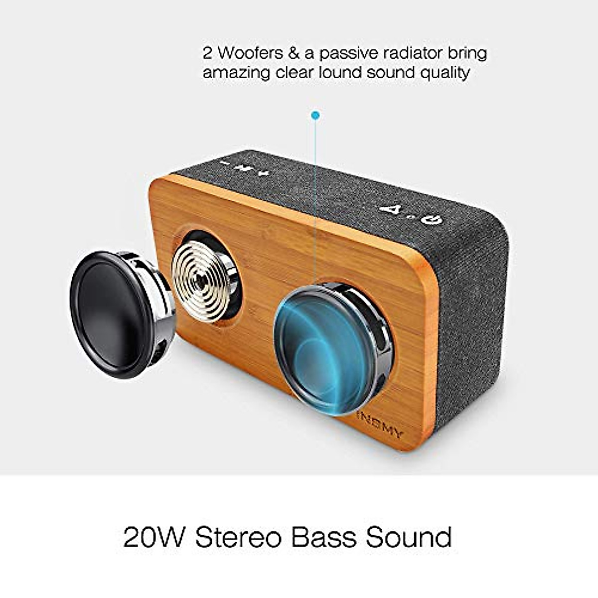 INSMY Retro Bluetooth Speaker, 20W Portable Wood Home Audio Super Bass Stereo with Subwoofer, Bluetooth 5.0 24H Playtime Support TF Card Aux Wireless Bookshelf Speaker for Party (Black)