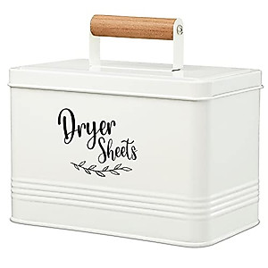 Perfnique Dryer Sheet Holder, Farmhouse Dryer Sheet Dispenser with Lid for Laundry Room Decor, Metal Dryer Sheet Container, Laundry Sheet Holder for Laundry Room Organization, Dryer Sheet Box (Cream)